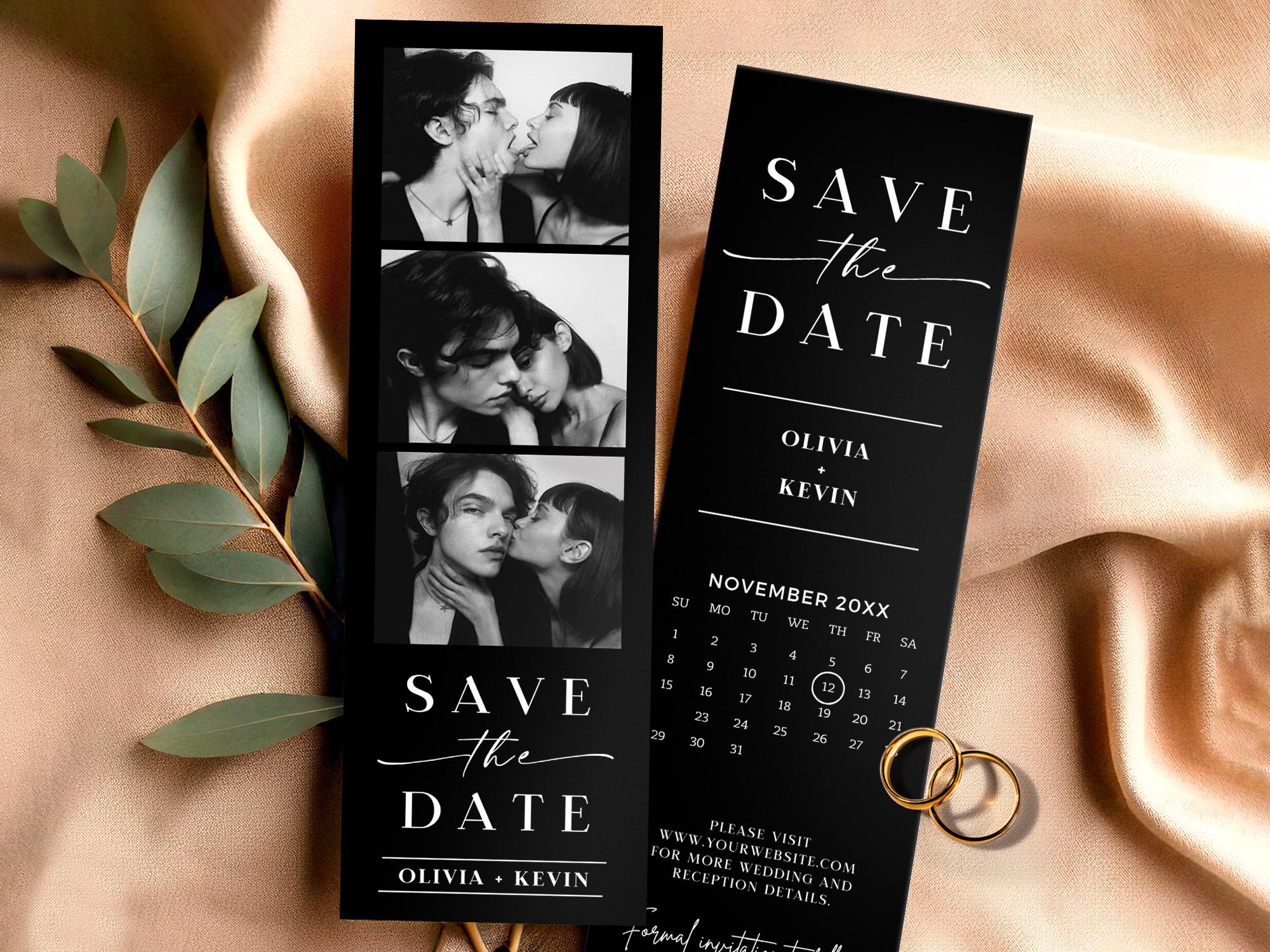 Black and White Photo Booth Strip Template, Bookmark Save the Date, Photo Booth With Calendar ...