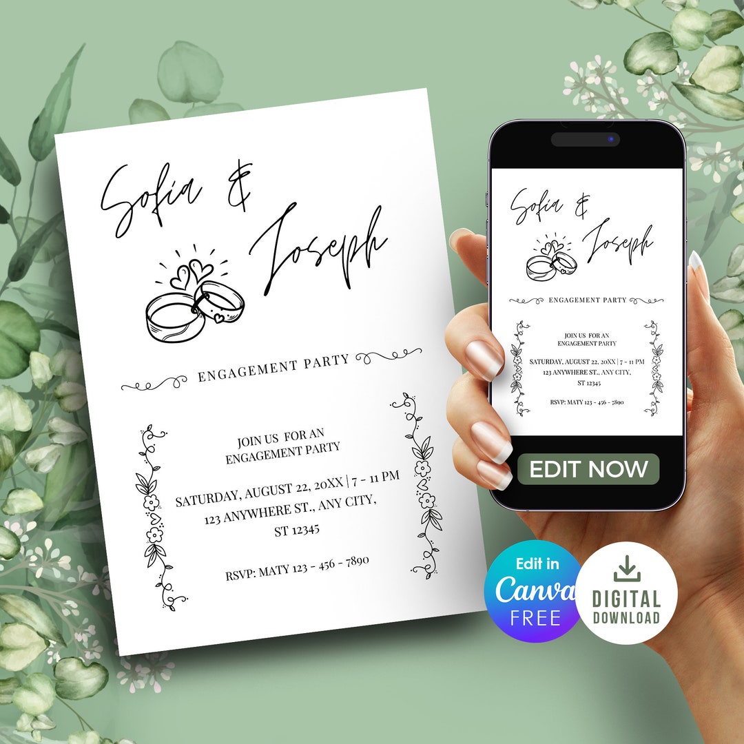 Digital Engagement Template, Engagement Card, Engagement Invitation ...