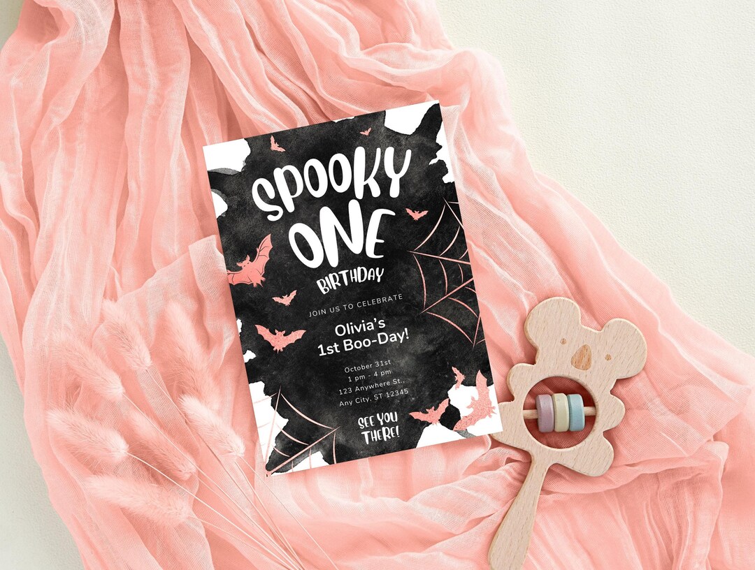 Spooky One Invitation Halloween Birthday Template,editable Black Pink ...