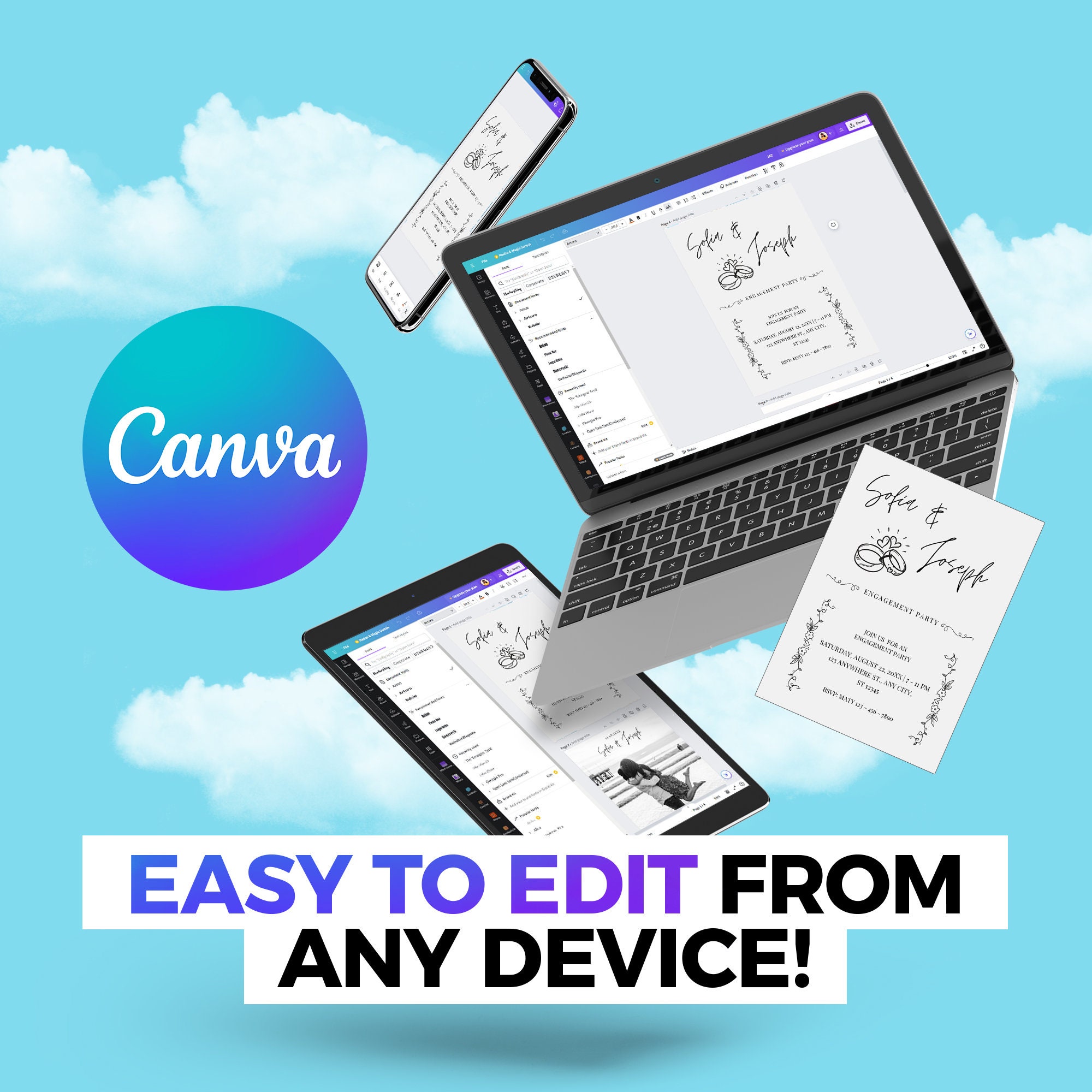 Digital Engagement Template, Engagement Card, Engagement Invitation ...