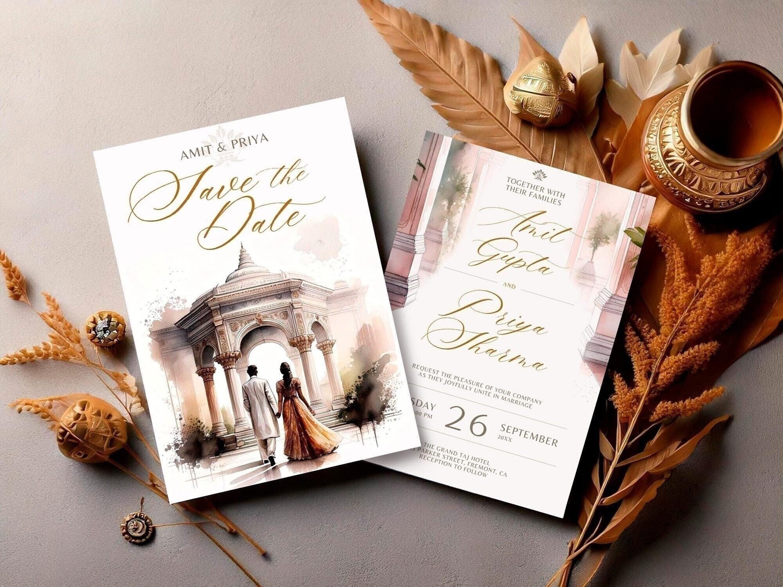 Indian Save the Date Watercolor Mandap Wedding Indian Invitation Cards ...