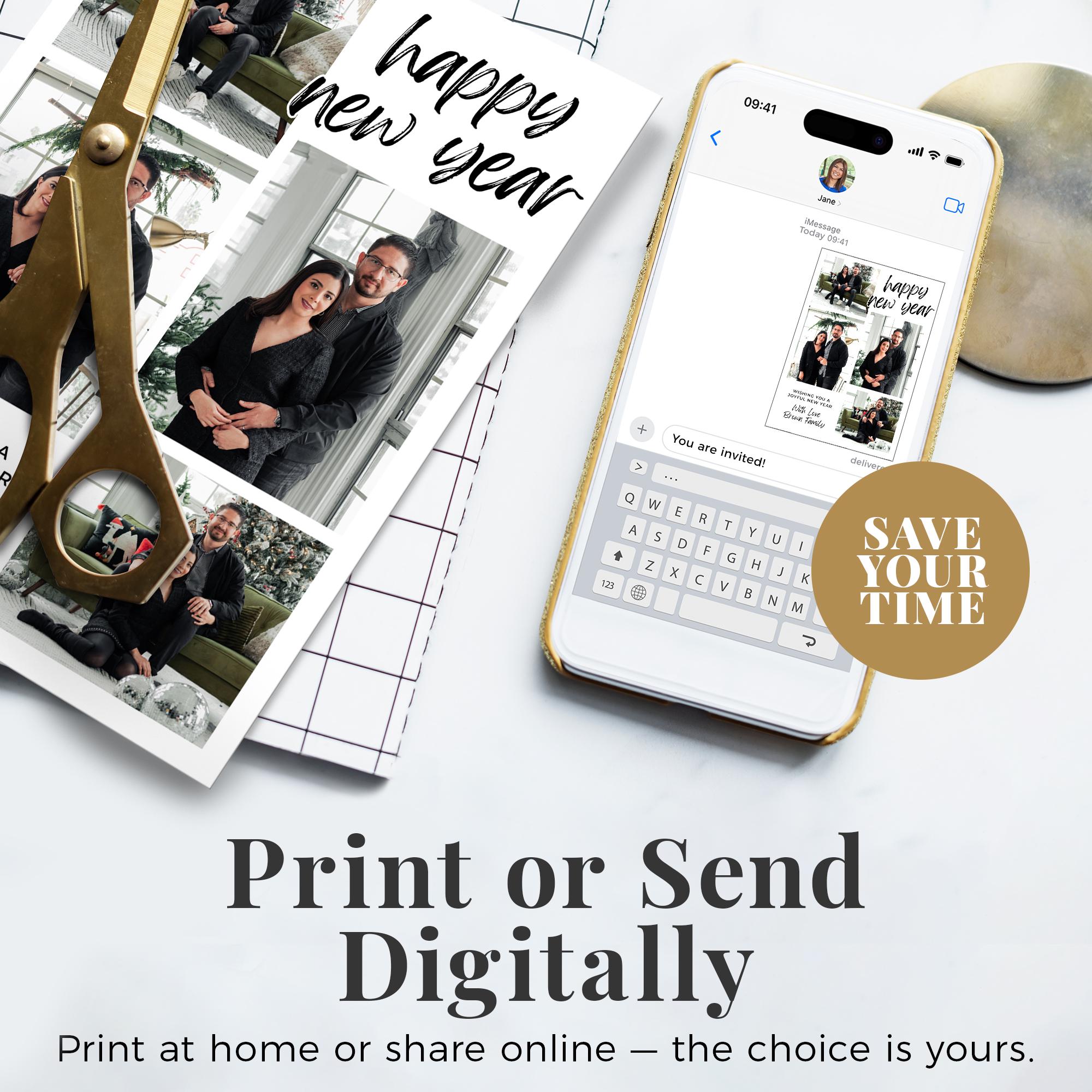 Happy New Year Card With Photo Collage, Printable Christmas Photo Card ...