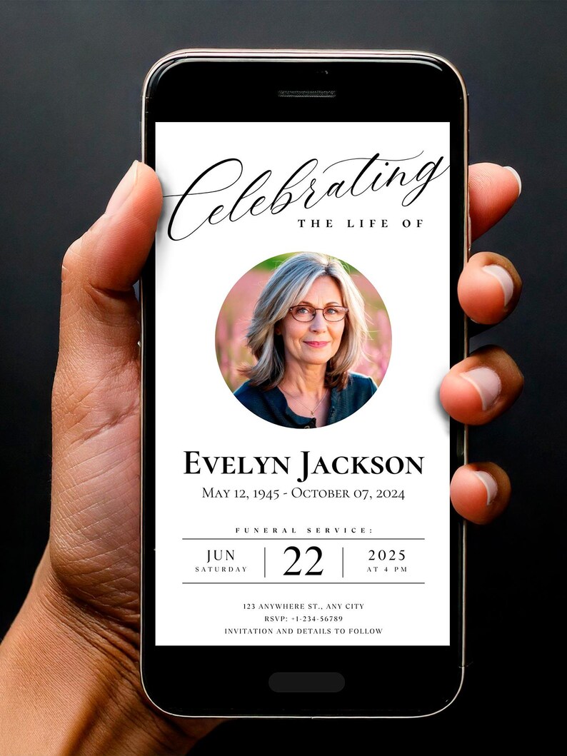Digital Funeral Invitation Template, Celebration of Life Phone ...