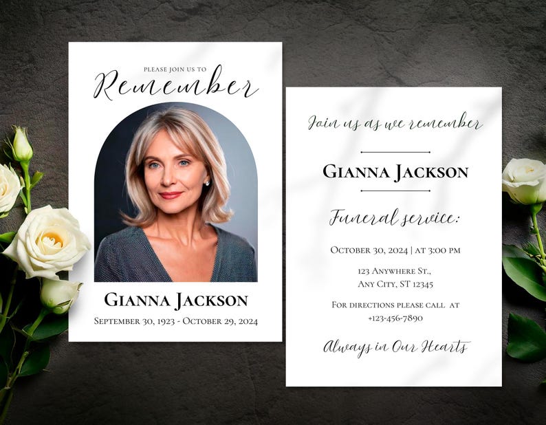 Funeral Remember Invitation,arch Memorial, Funeral Announcement, Photo ...