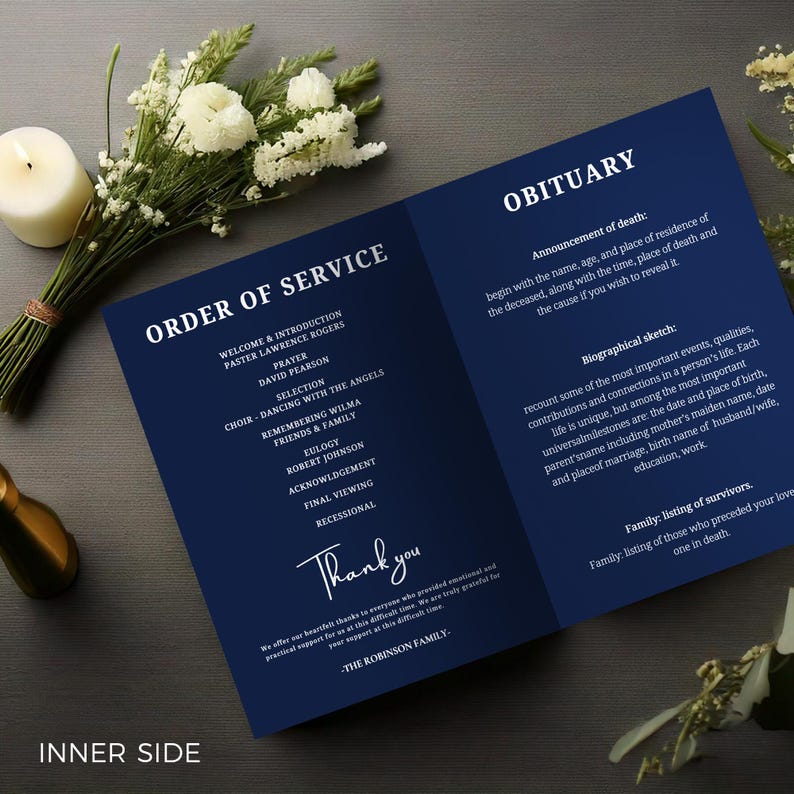 Navy Blue Funeral Program Template for Men, Celebration of Life ...