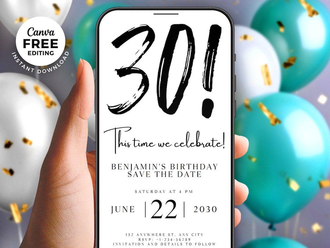 Digital Save the Date 30th Birthday Number Whatsapp Invitation ...