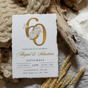 60th Wedding Anniversary Invitation With Foto Elegant Card Golden ...