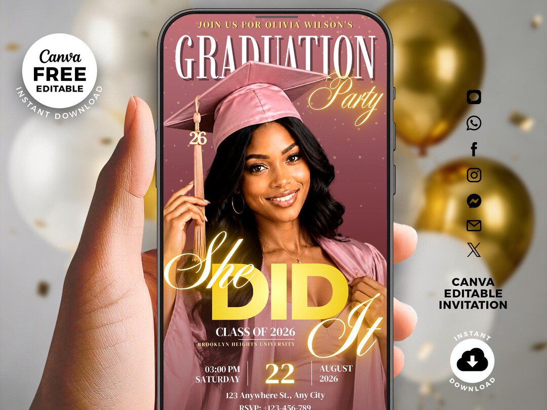 Digital Graduation Invitation Template for Her | Class of 2026 ...