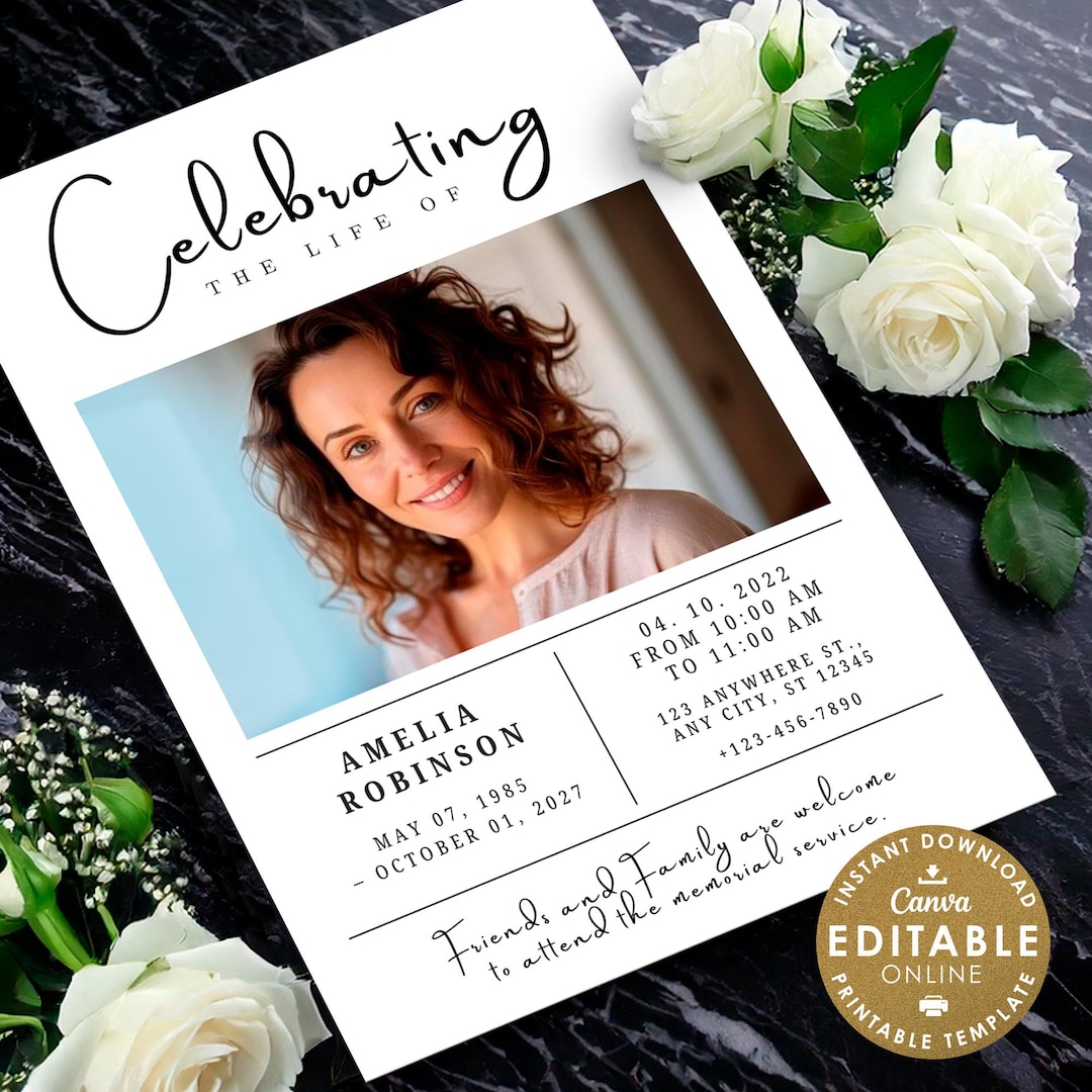 Celebration of Life Invitation Card Template Memorial Flyer Minimalist ...
