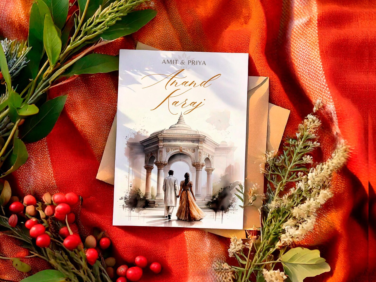 Indian Anand Karaj Watercolor Mandap Wedding Indian Invitation Cards ...