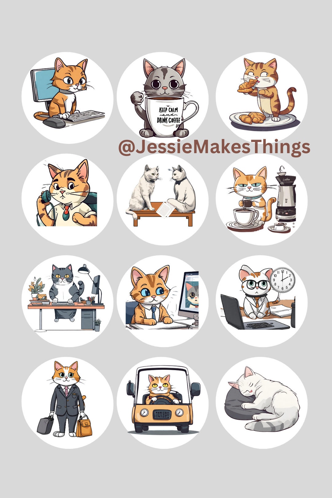 Purr-fectly Adorable Office Cat Stickers Use for Personal or Business ...