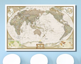 Geographically Accurate World Map Wall Art - Etsy UK