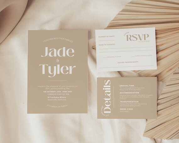 Neutral Minimalistic Wedding Invitation Modern Invitation - Etsy
