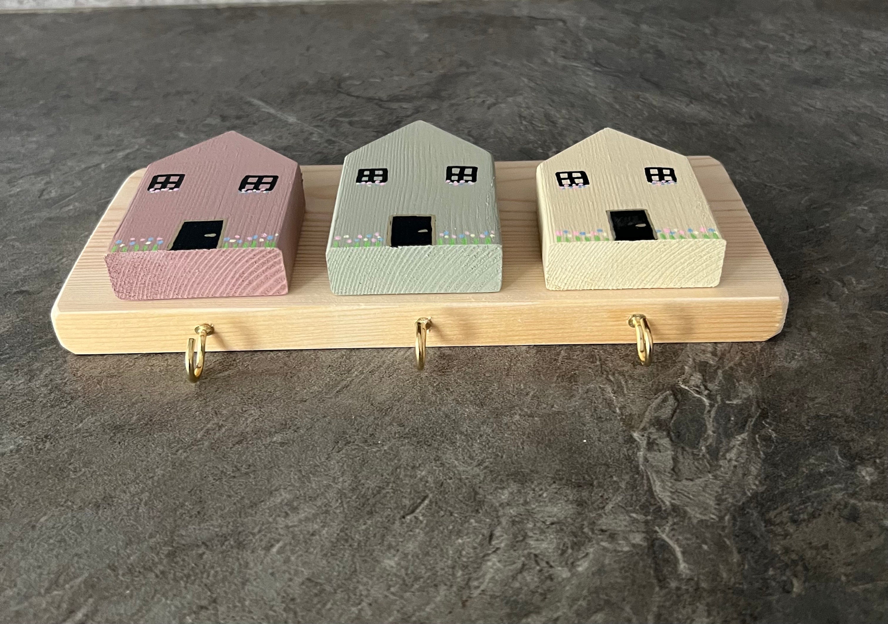 Home Key Rack Wooden Key Holder Home Decor Brass Hooks. - Etsy UK