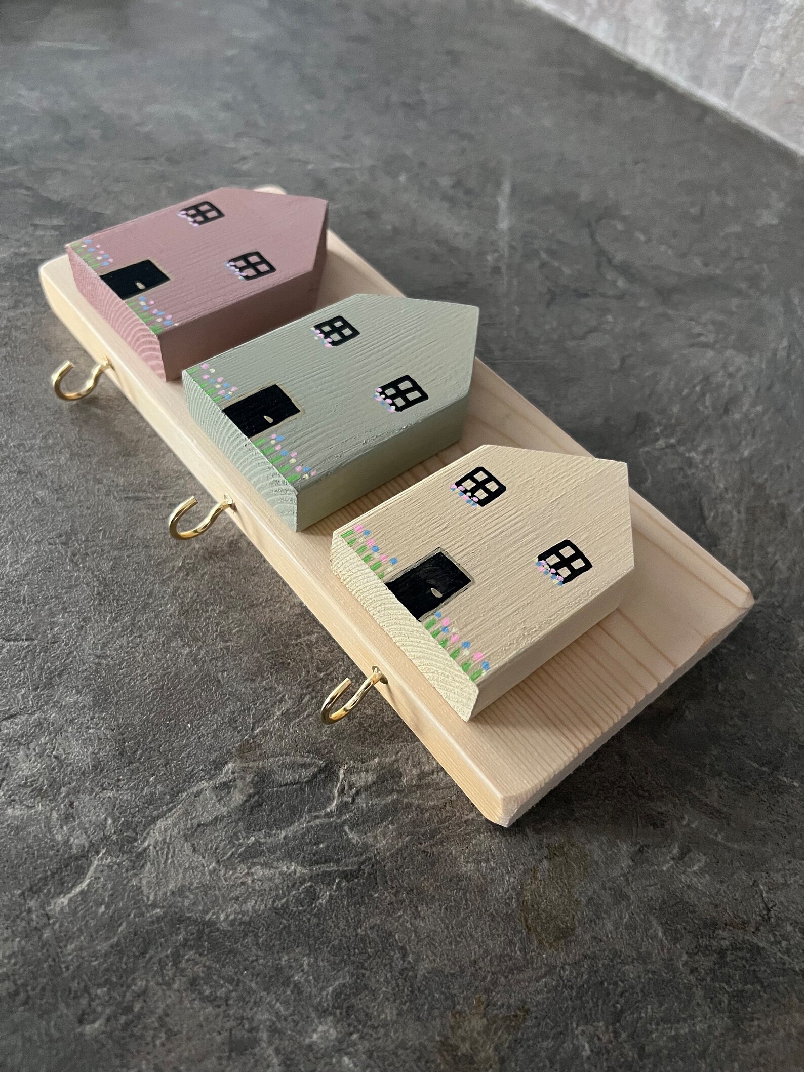 Home Key Rack Wooden Key Holder Home Decor Brass Hooks. - Etsy UK