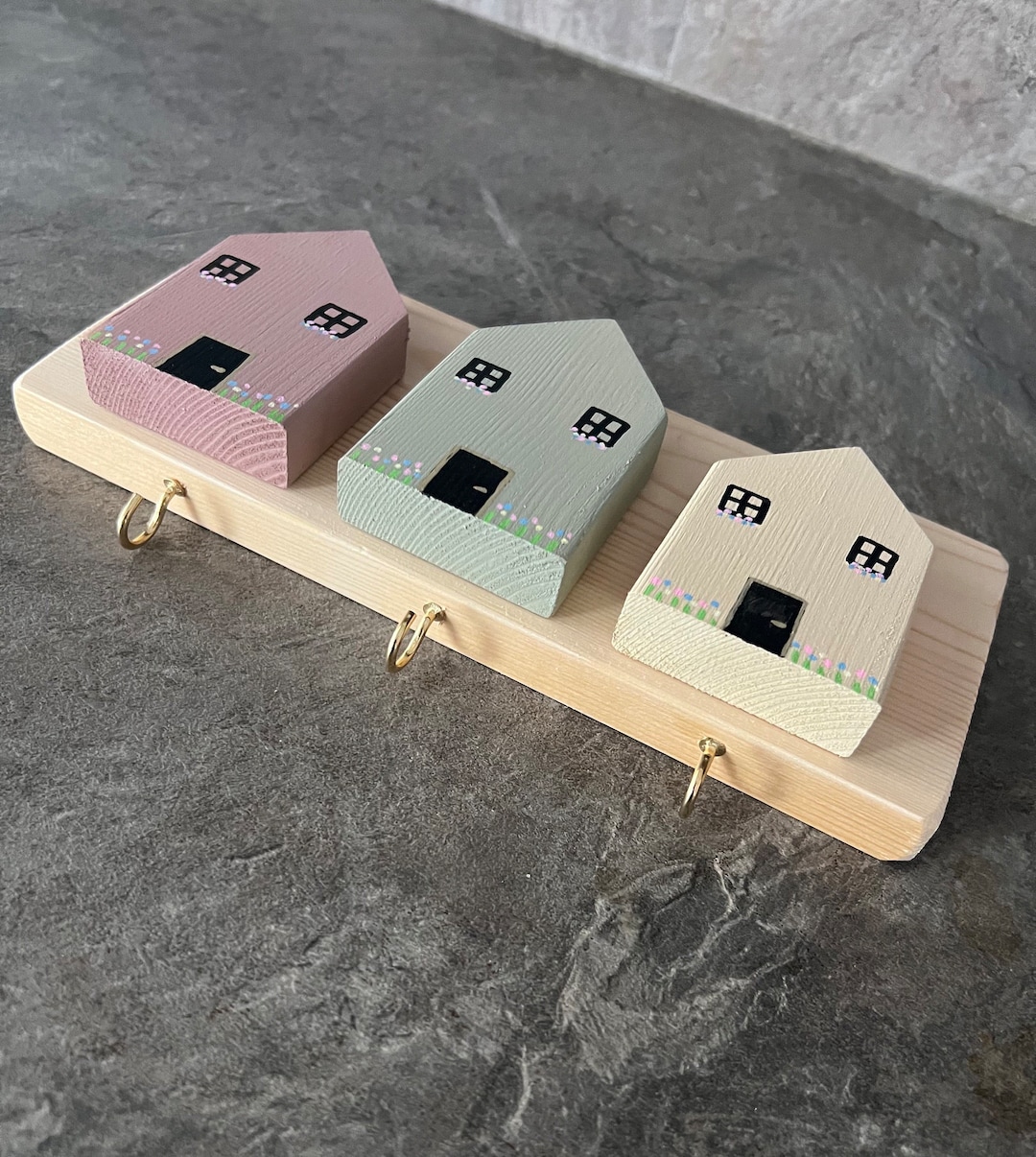 Home Key Rack Wooden Key Holder Home Decor Brass Hooks. - Etsy UK