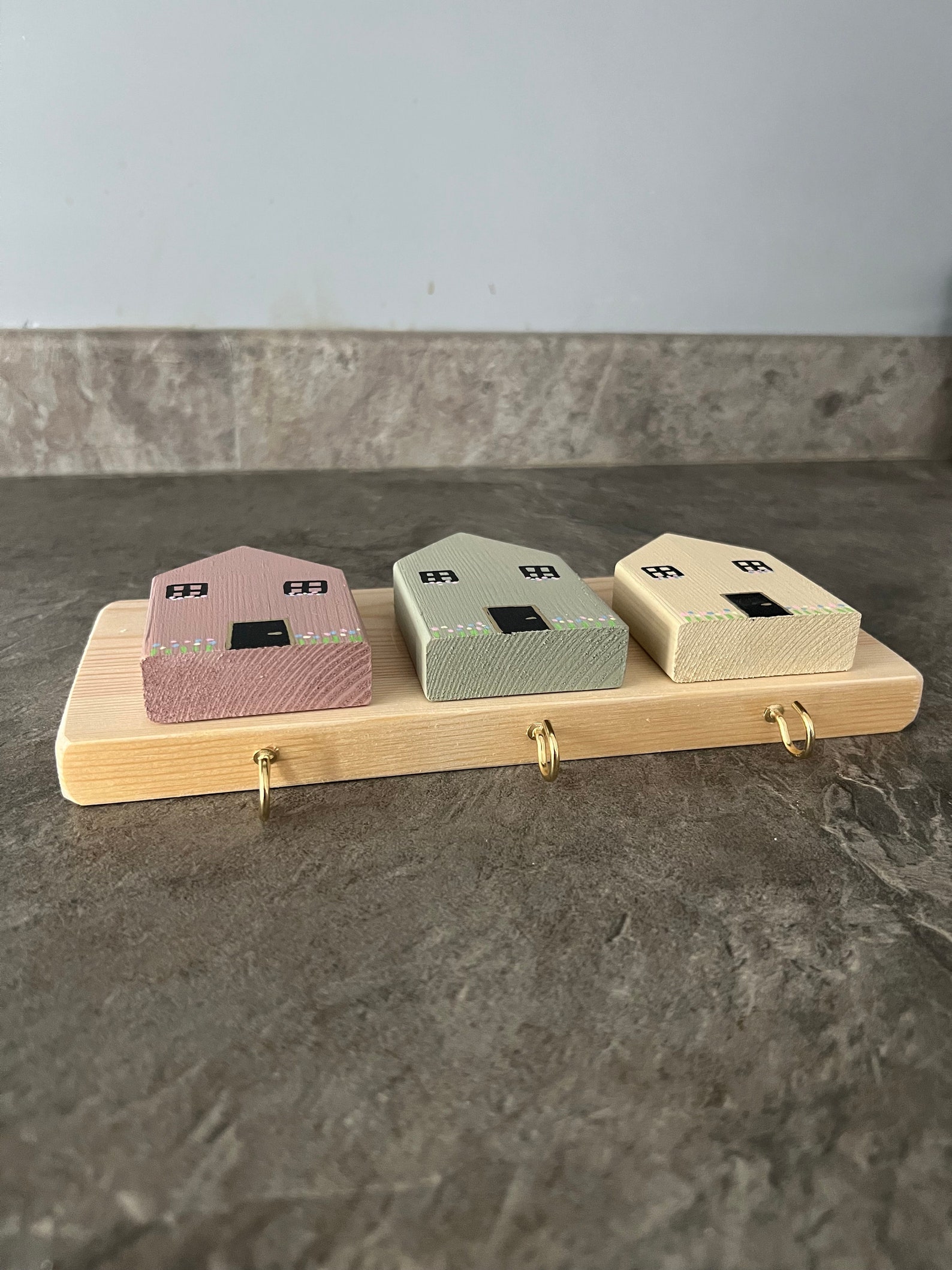 Home Key Rack Wooden Key Holder Home Decor Brass Hooks. - Etsy UK