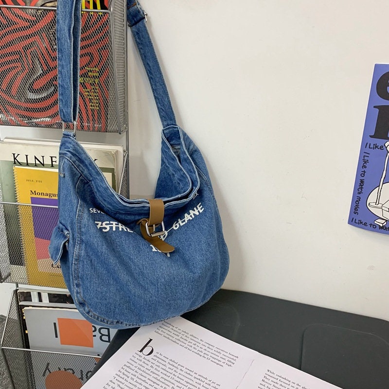 Blue Denim Tote Bag/denim Shoulder Bag/denim Crossbody - Etsy