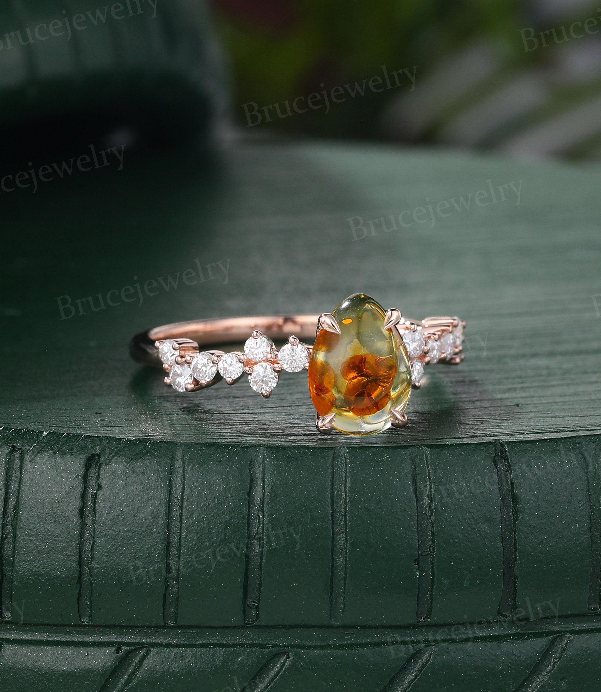 Unique Pear Shaped Amber Engagement Ring Vintage 14k Rose Gold - Etsy