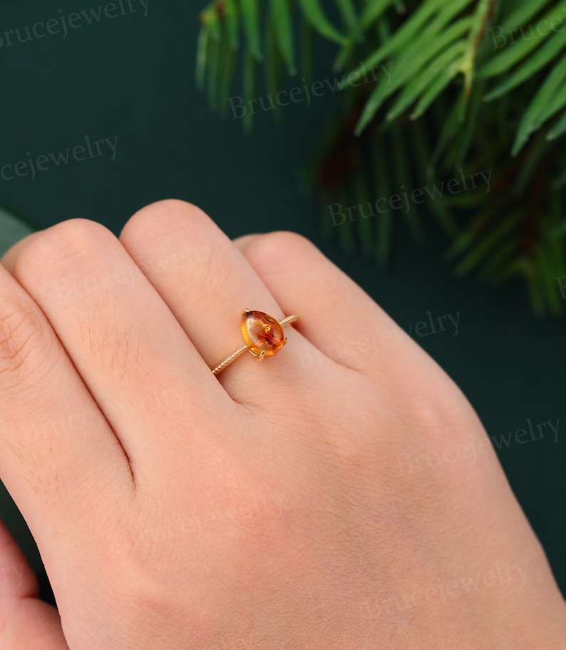 Unique Pear Shaped Amber Engagement Ring Vintage 14K Yellow - Etsy