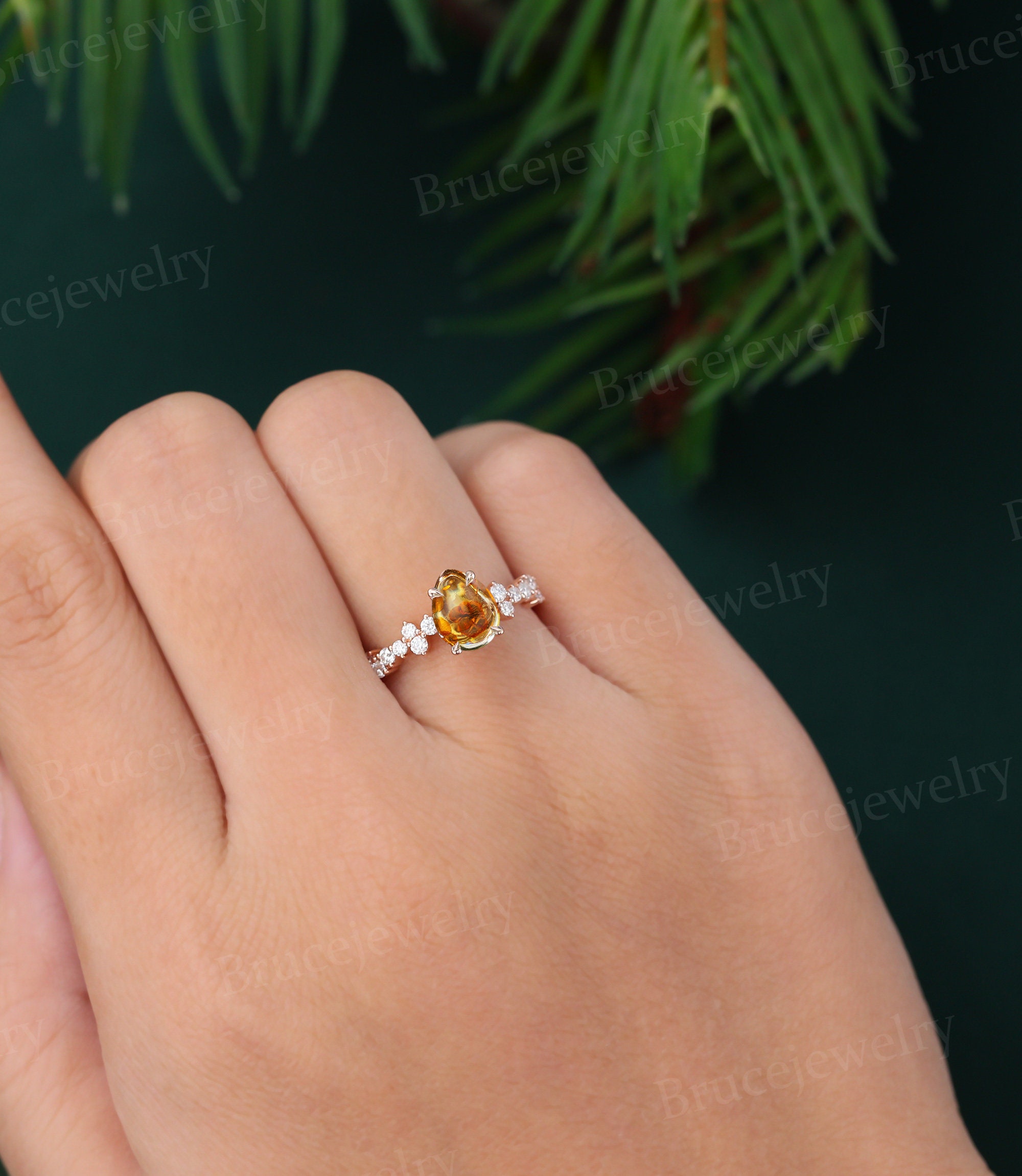 Unique Pear Shaped Amber Engagement Ring Vintage 14k Rose Gold - Etsy