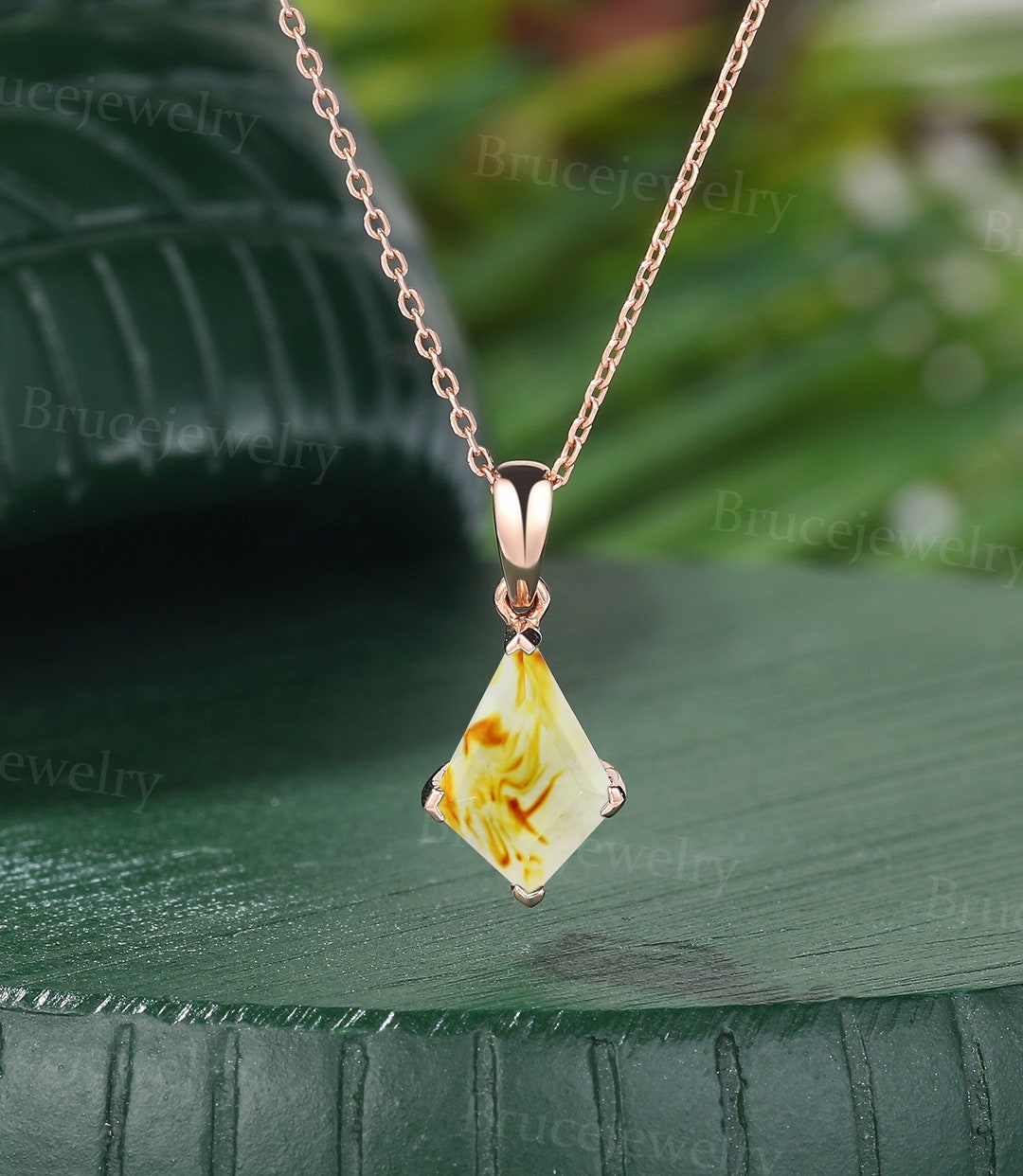 Kite Shaped Amber Necklace Art Deco Rose Gold Necklace Solitaire ...