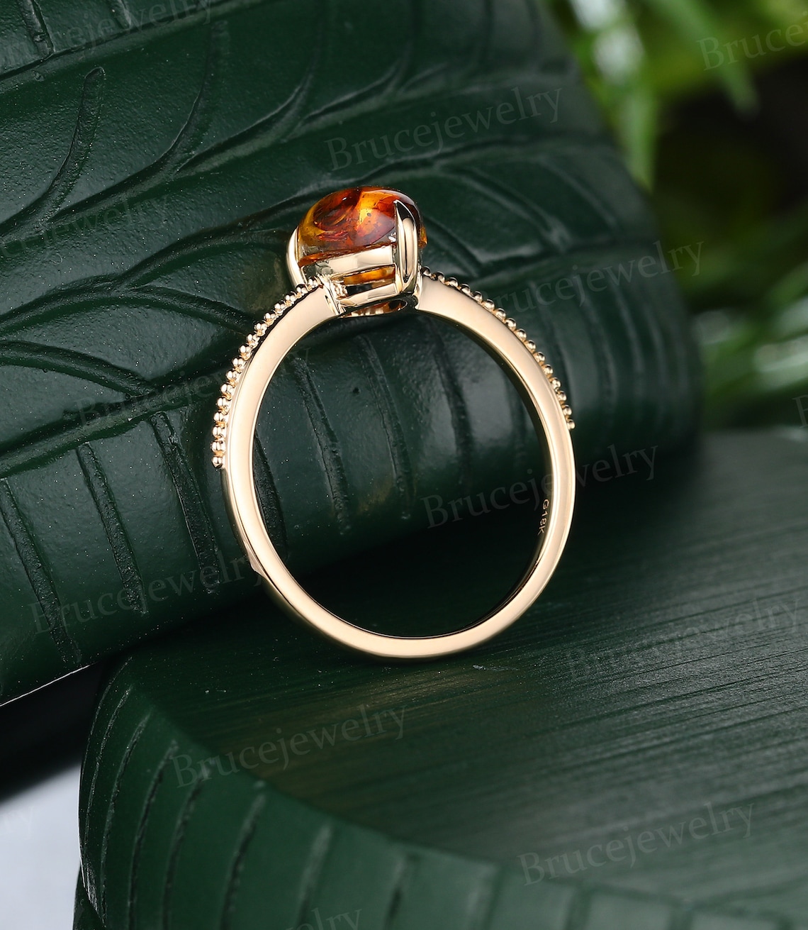 Unique Pear Shaped Amber Engagement Ring Vintage 14K Yellow - Etsy
