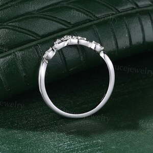 Unique Moissanite Curved Wedding Band Vintage White Gold Diamond ...