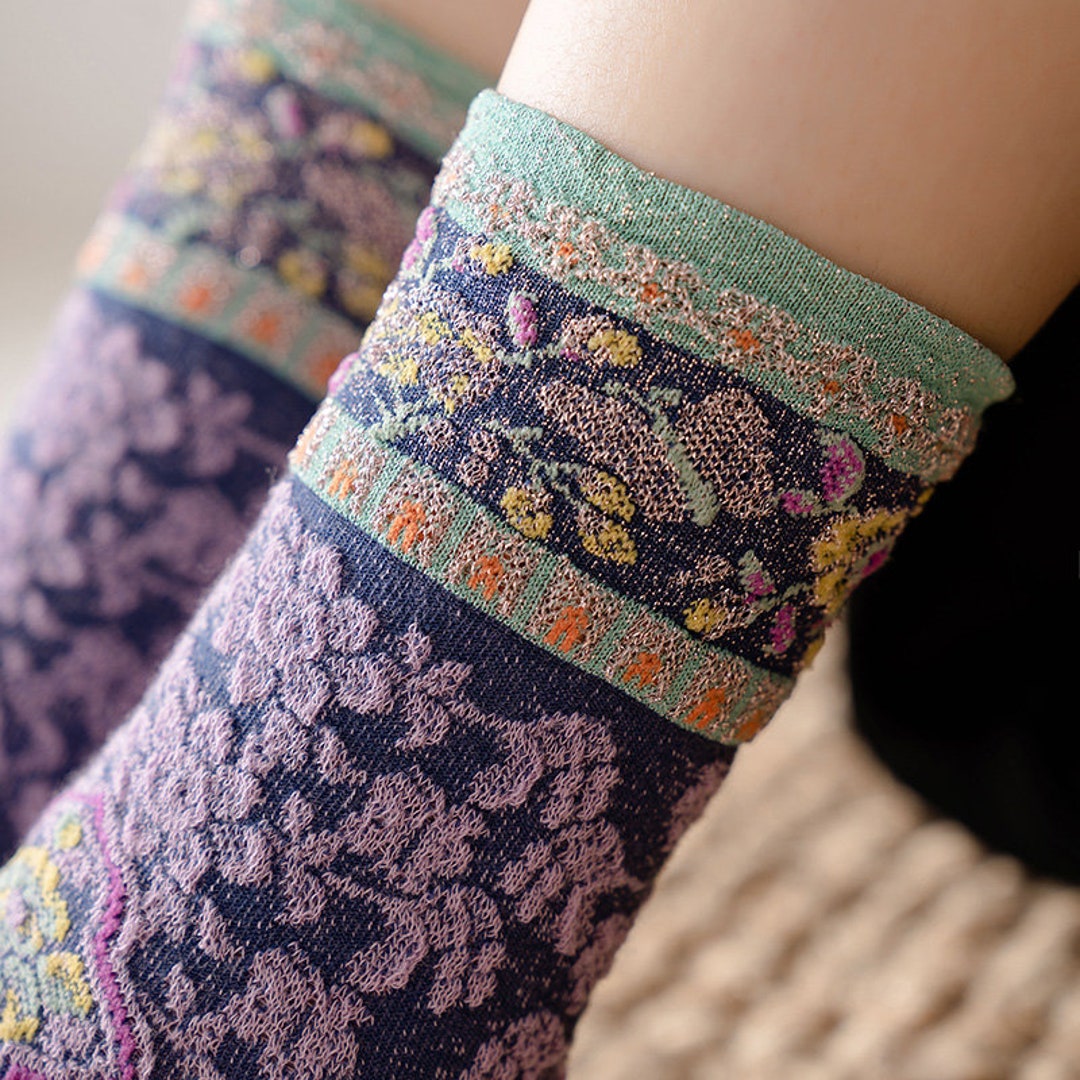 Floral Socks, Glitter Socks, Vintage Socks, Ladies Socks, Women Socks ...