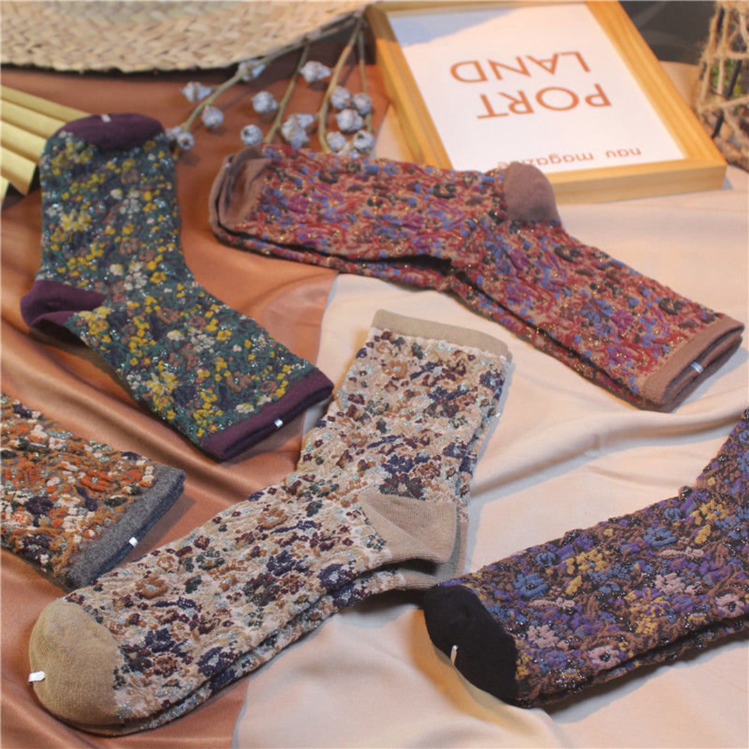 Floral Socks, Glitter Socks, Vintage Socks, Ladies Socks, Women Socks ...
