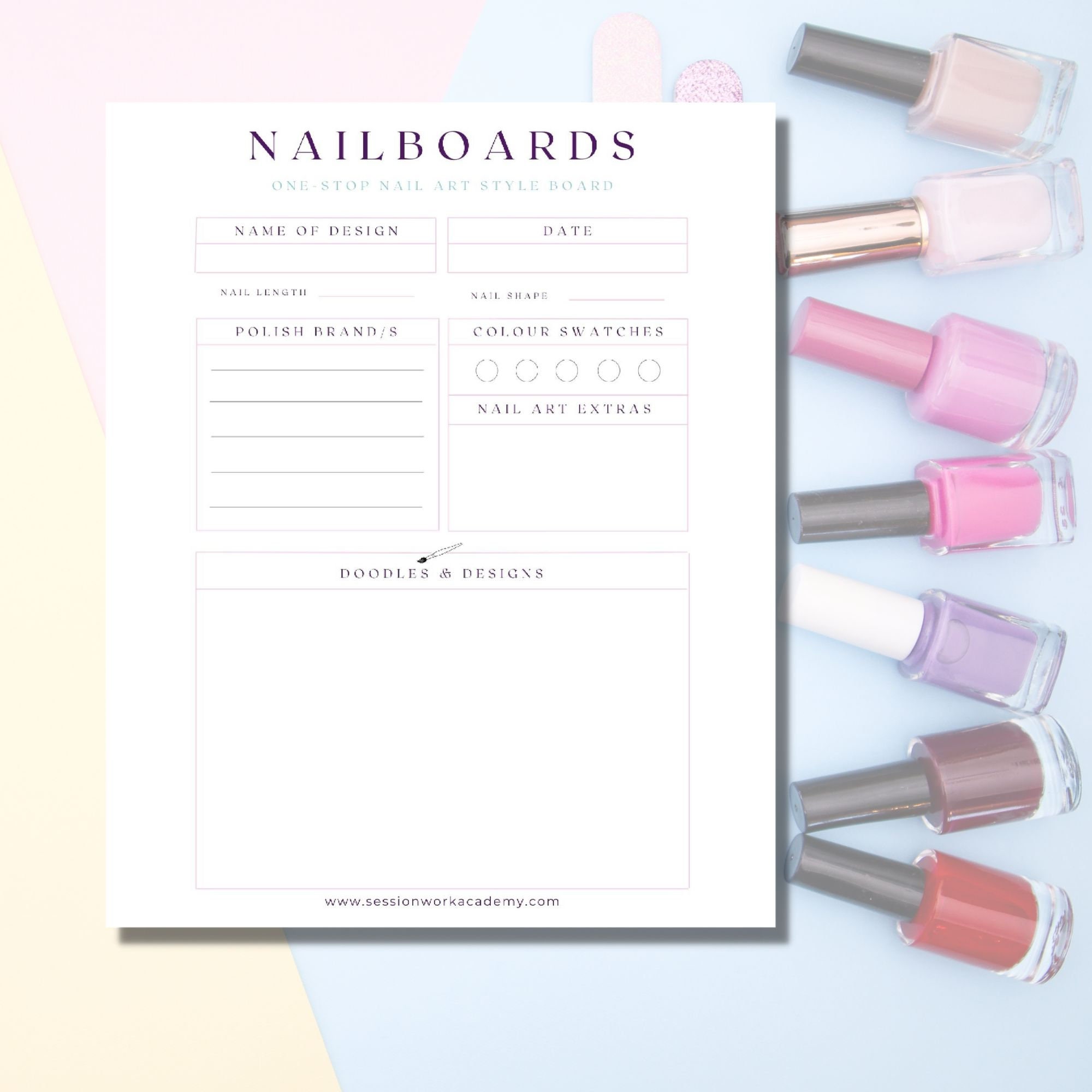 Nail Art Templates: Squoval Nail Design Template | A4 | Digital PDF ...