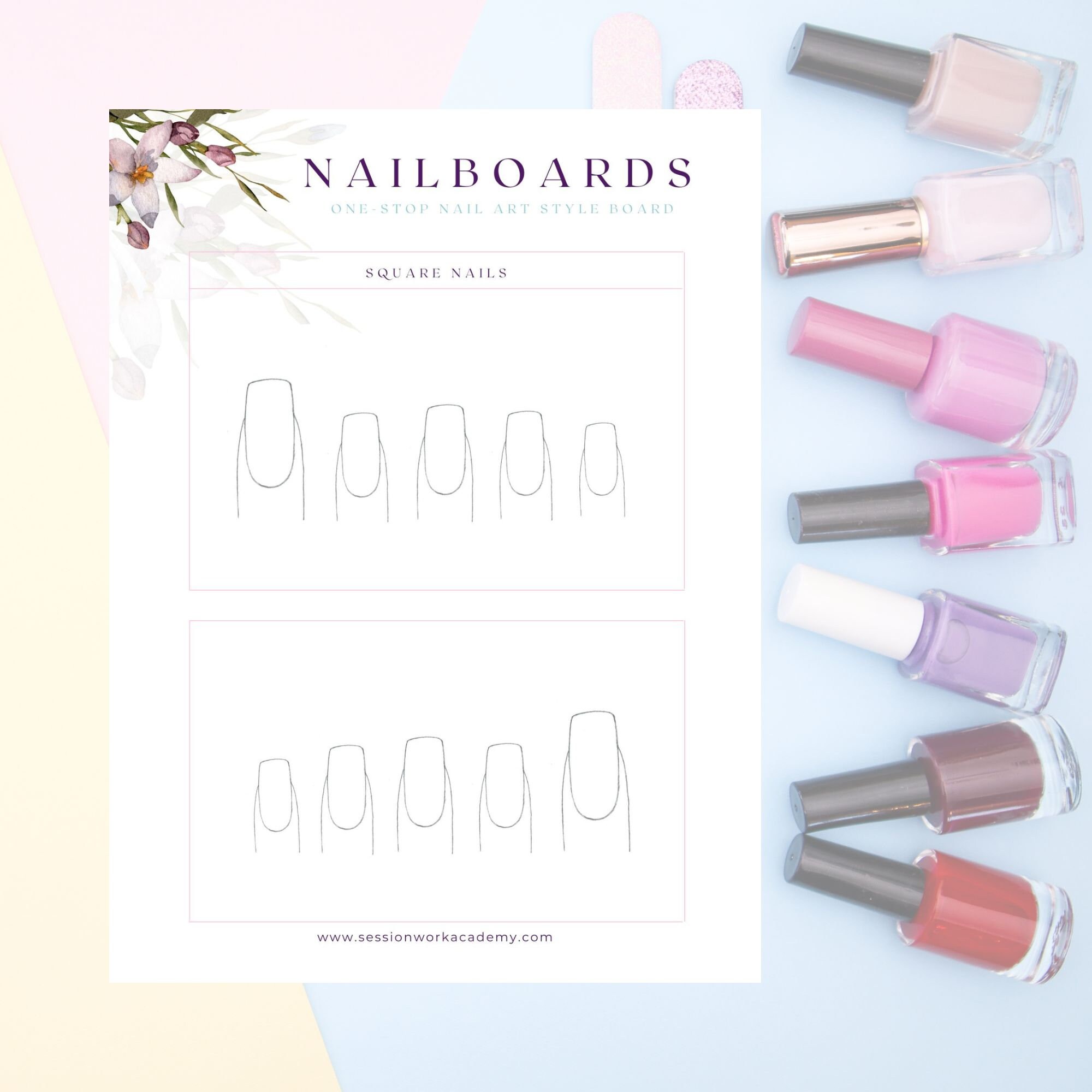 Nail Art Templates: Squoval Nail Design Template | A4 | Digital PDF ...