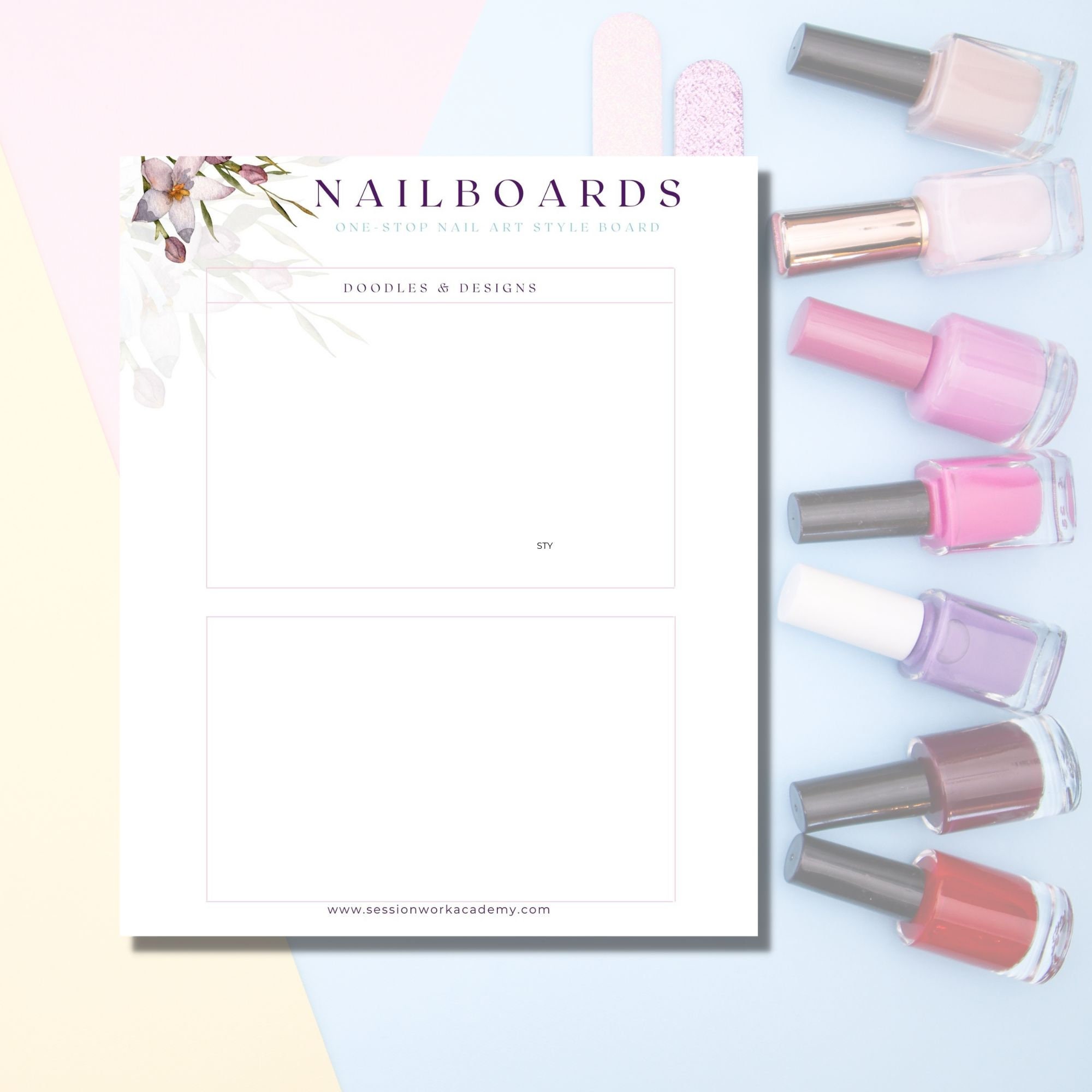 Nail Art Templates: Squoval Nail Design Template | A4 | Digital PDF ...