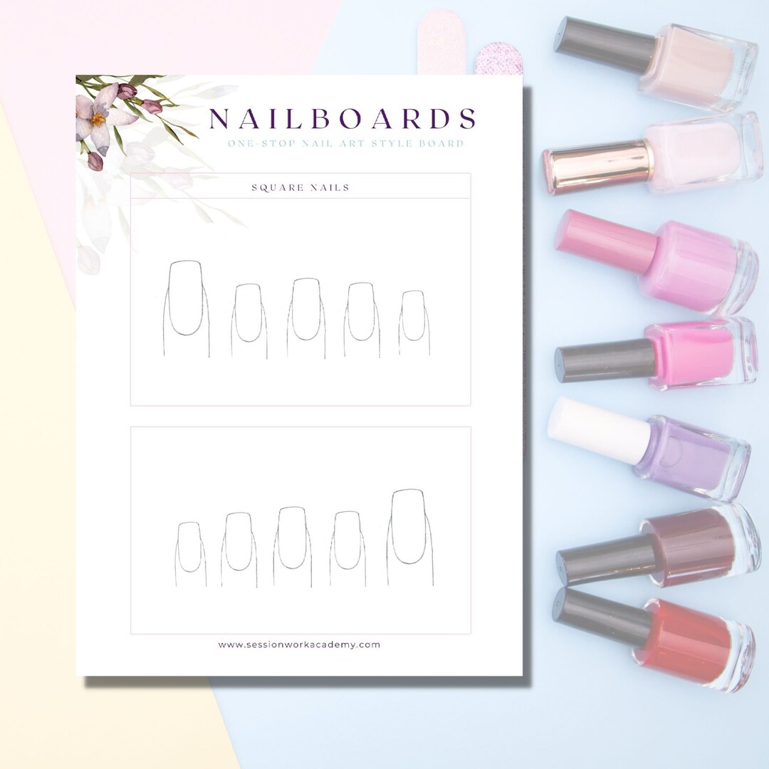 Nail Art Templates: Square Nail Design Template | US Letter | Digital ...