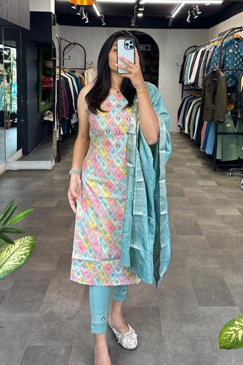 Indian Suit Women Straight Kurti Pant Dupatta Set for Women - Etsy