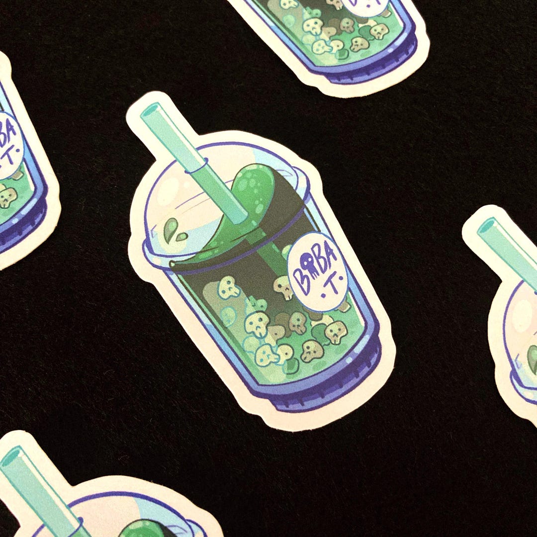 Spooky Boba Tea Sticker, Drinks, Skull Boba Sticker, Food and Drink ...