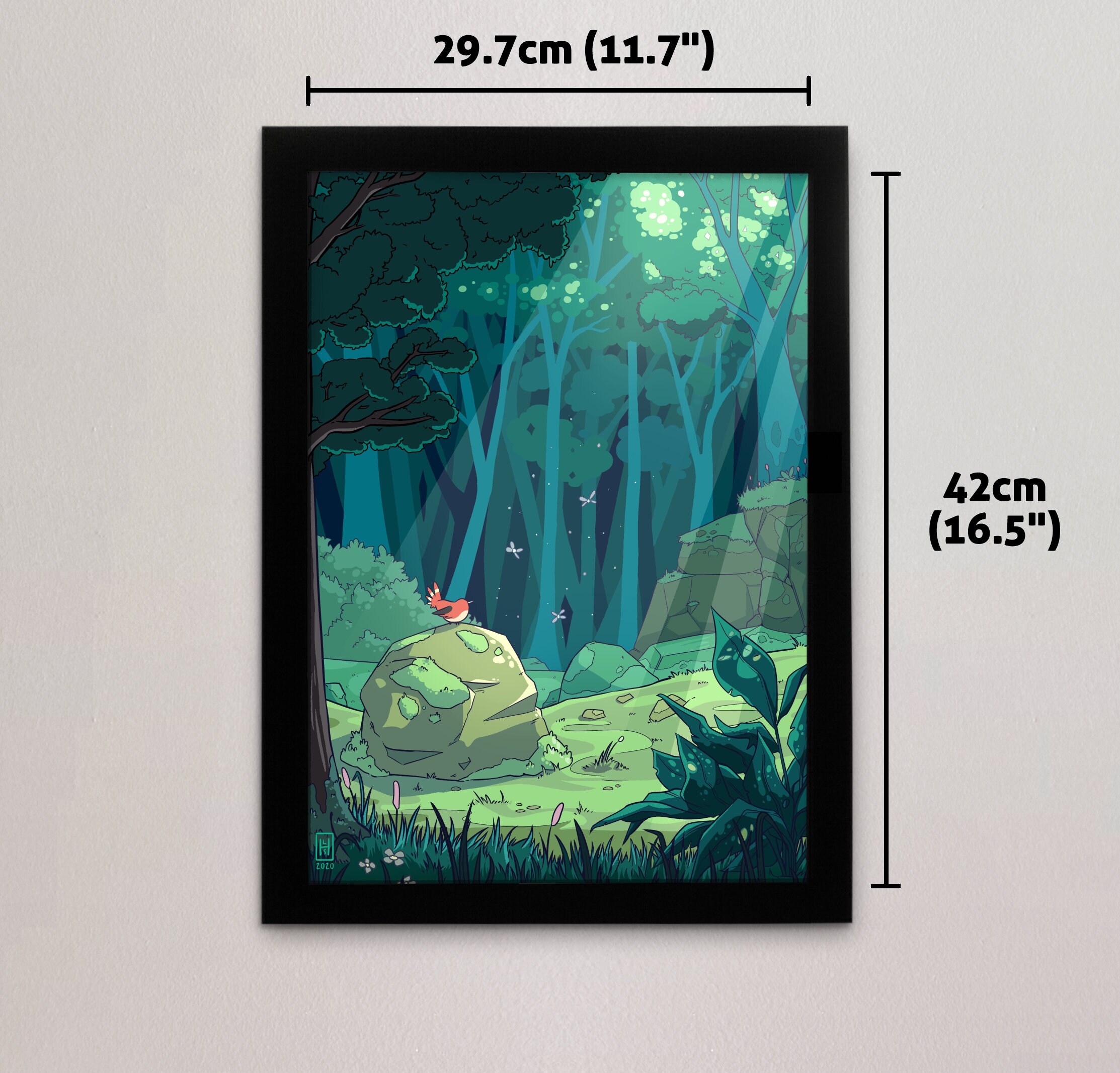 Wald Anime Kunstdruck für Schlafzimmer, Grüne Landschaft Kunstdruck mit ...