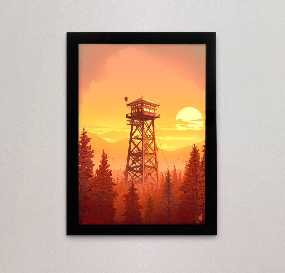Fire Tower Lookout Art Print Poster With Nature Vibes, Firewatch Wall ...