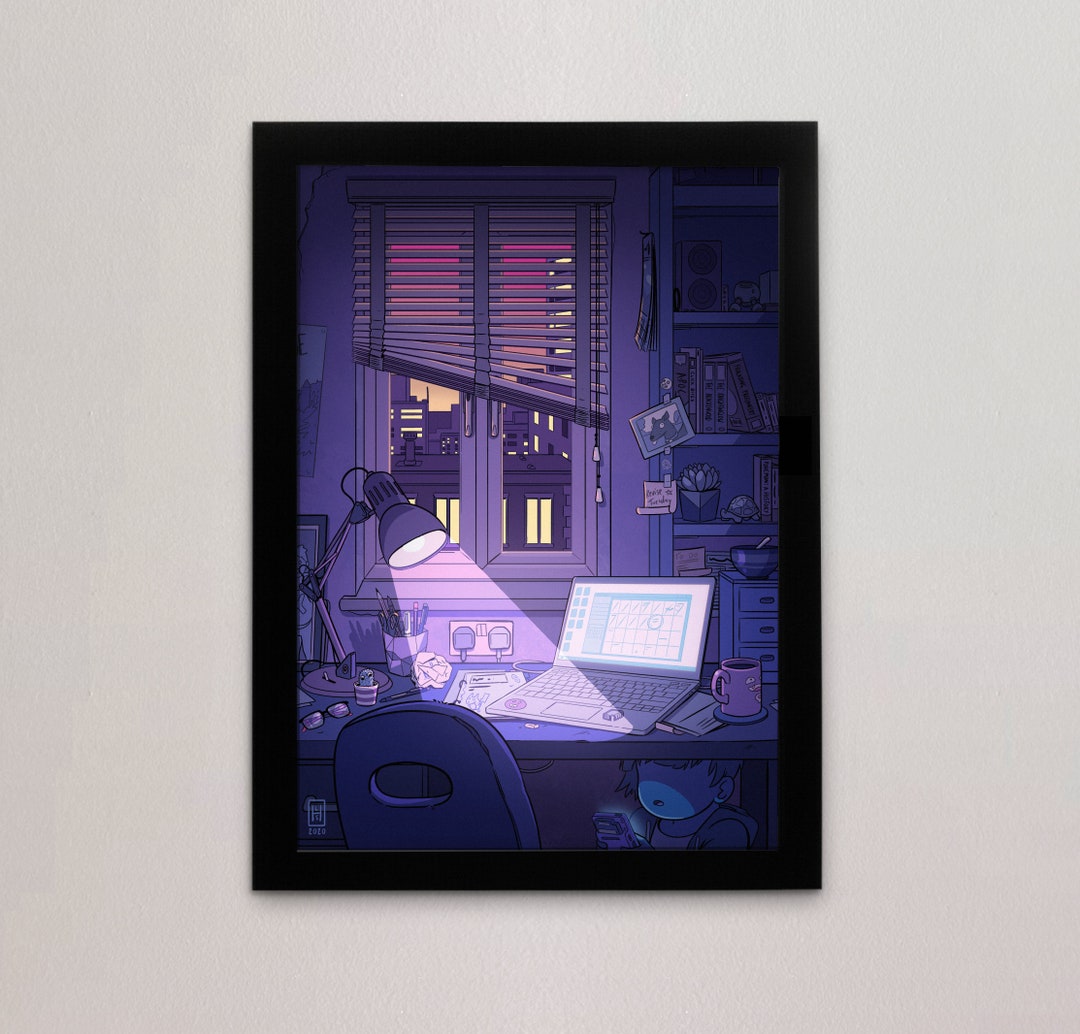 Lo Fi Study Art Print for Dorm Decor, Purple Lofi Print With Nostalgia ...