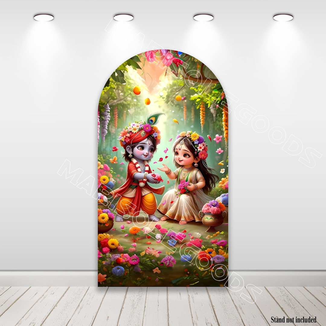 Krishna Theme Arch Backdrop Covers Baby Shower Double-sided Fabric ...