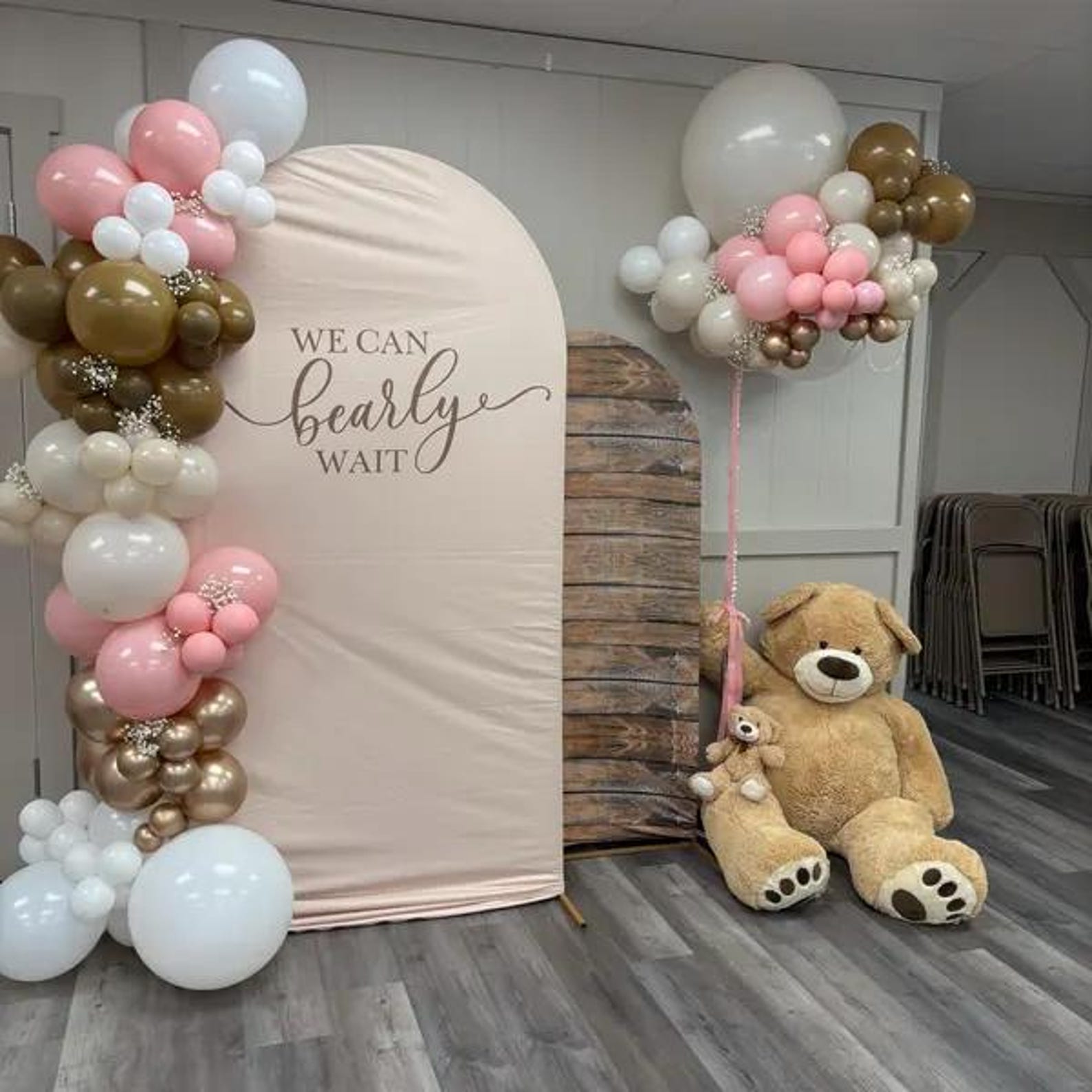 We Can Bearly Wait Arch Photo Backdrop Covers Bear Brown Ripples ...
