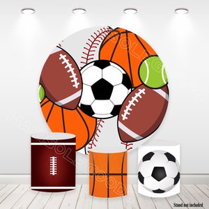 Sports Birthday Round Backdrop Cover Football Baseball Baketball Fabric ...