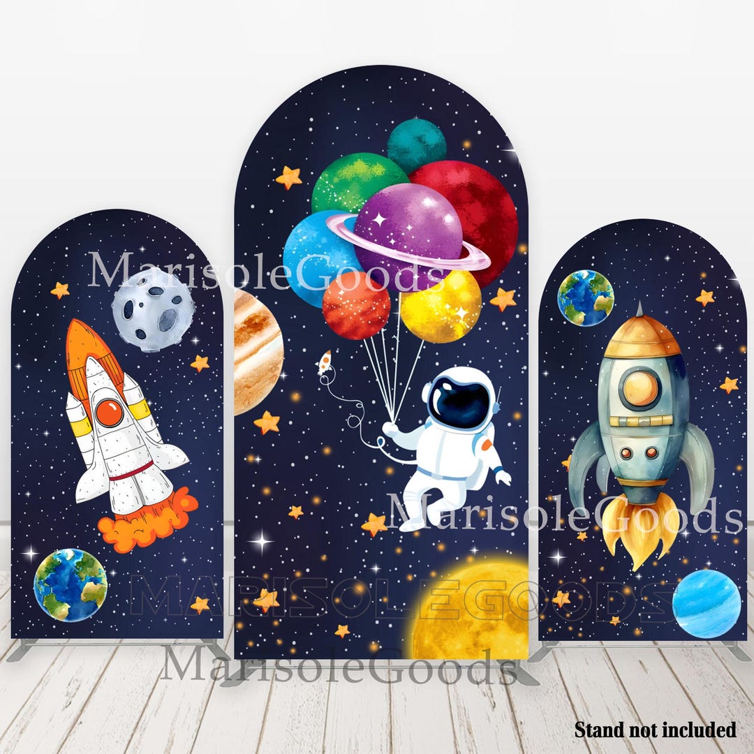 Universe Astronaut Rocket Arch Photo Backdrop Cover Navy Blue Space ...