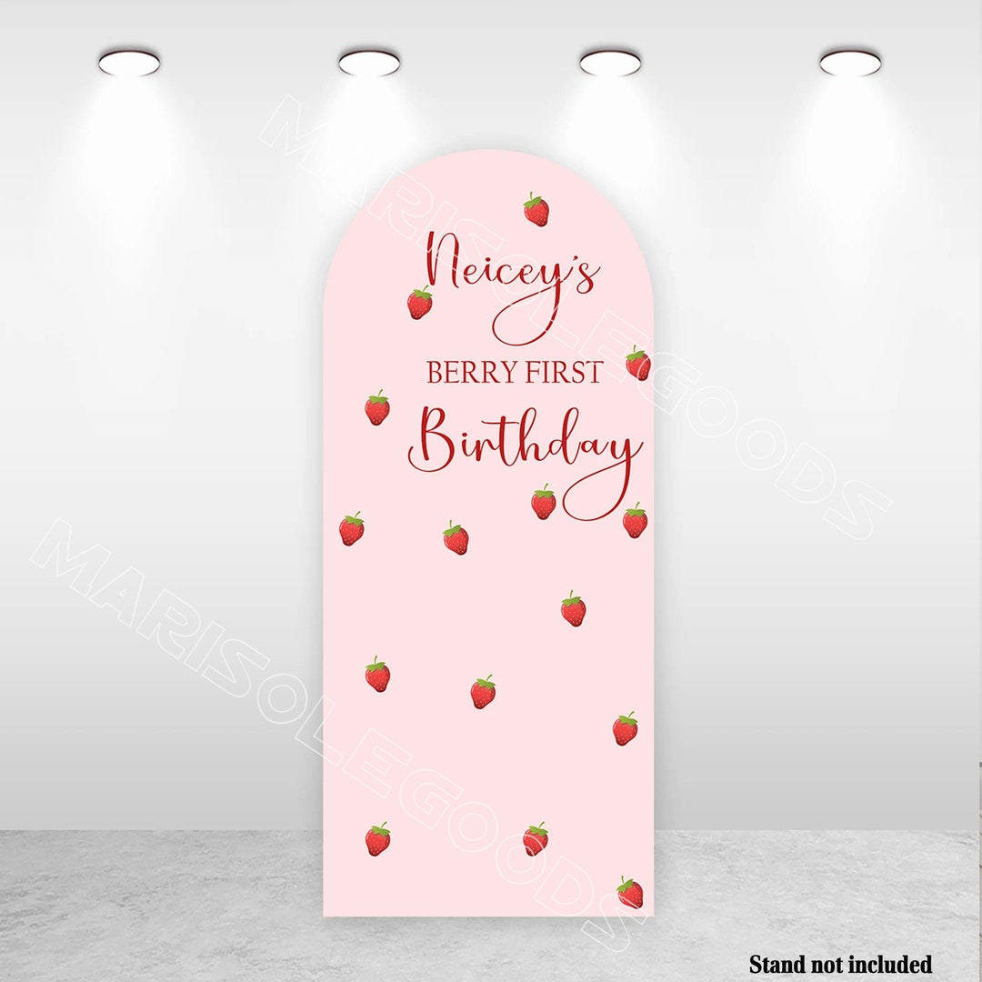 Berry First Birthday Arch Cover, Strawberry Photo Backdrop, Custom Text ...