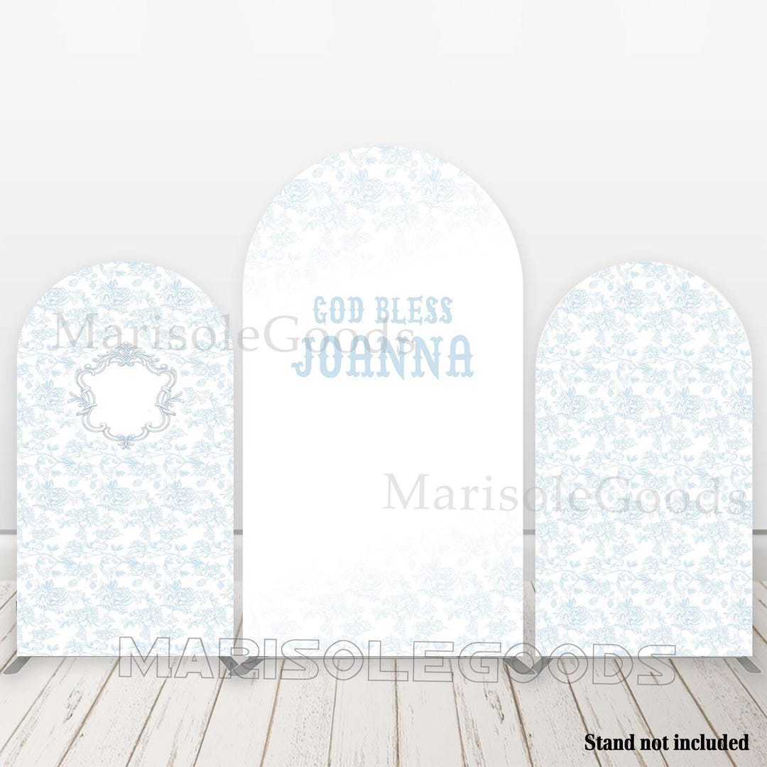 Blue Floral Arch Backdrop Cover, God Bless Baby Shower - Etsy