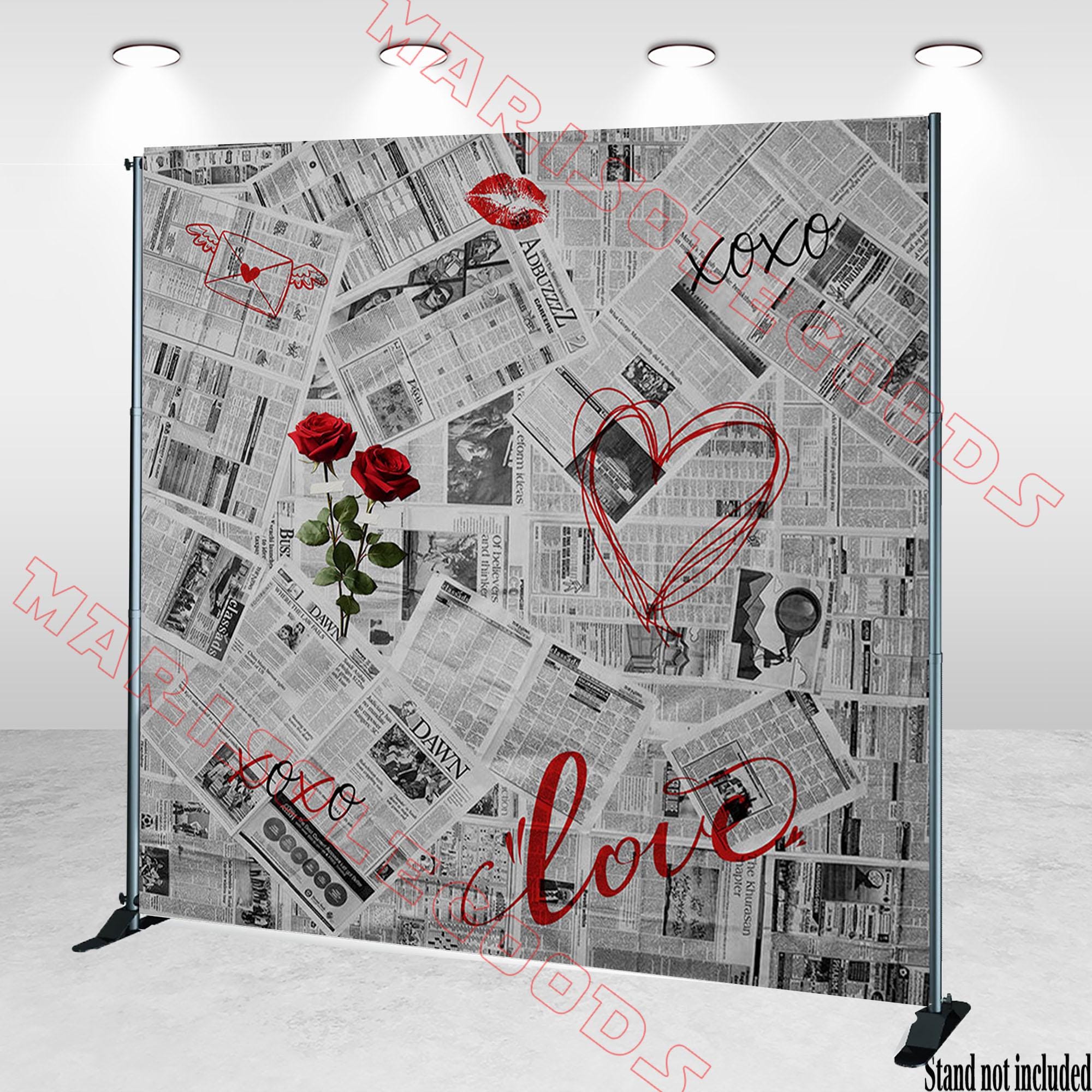Valentine's Day Newspaper Photo Backdrop Vinyl Polyester Customizable ...