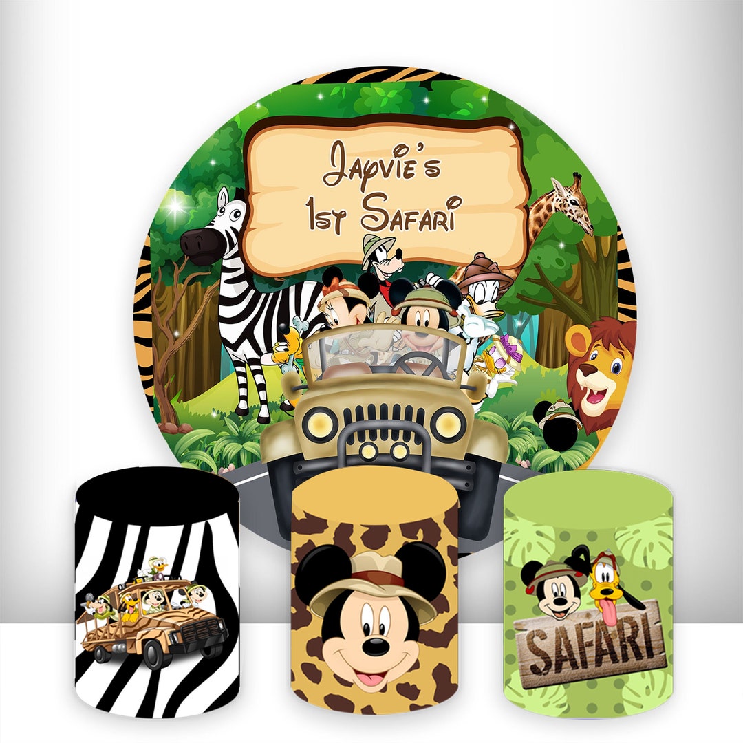 Mickey Safari Round Backdrop Elastic Cylinders Covers Photo Background ...