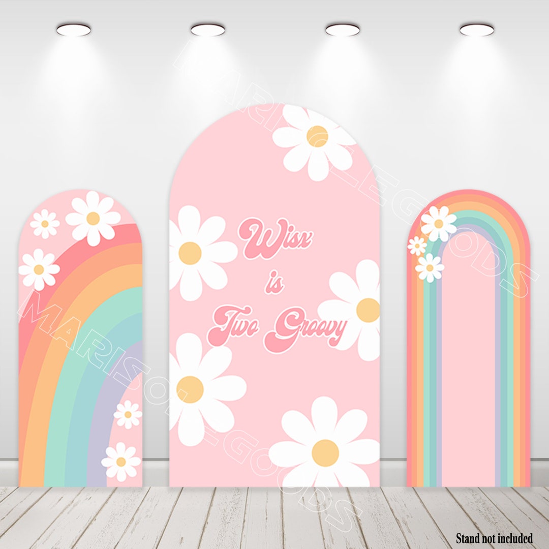 Groovy Covers Custom Two Groovy Birthday Arched BACKDROP Rainbow White ...