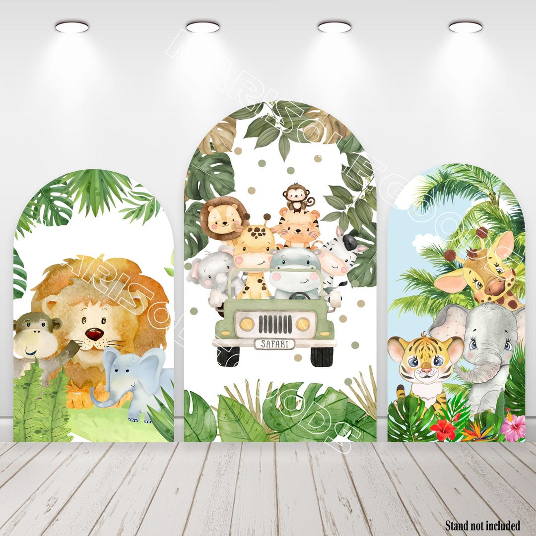 Jungle Animals Arch Backdrop Covers Safari Forest Cartoon Animal ...