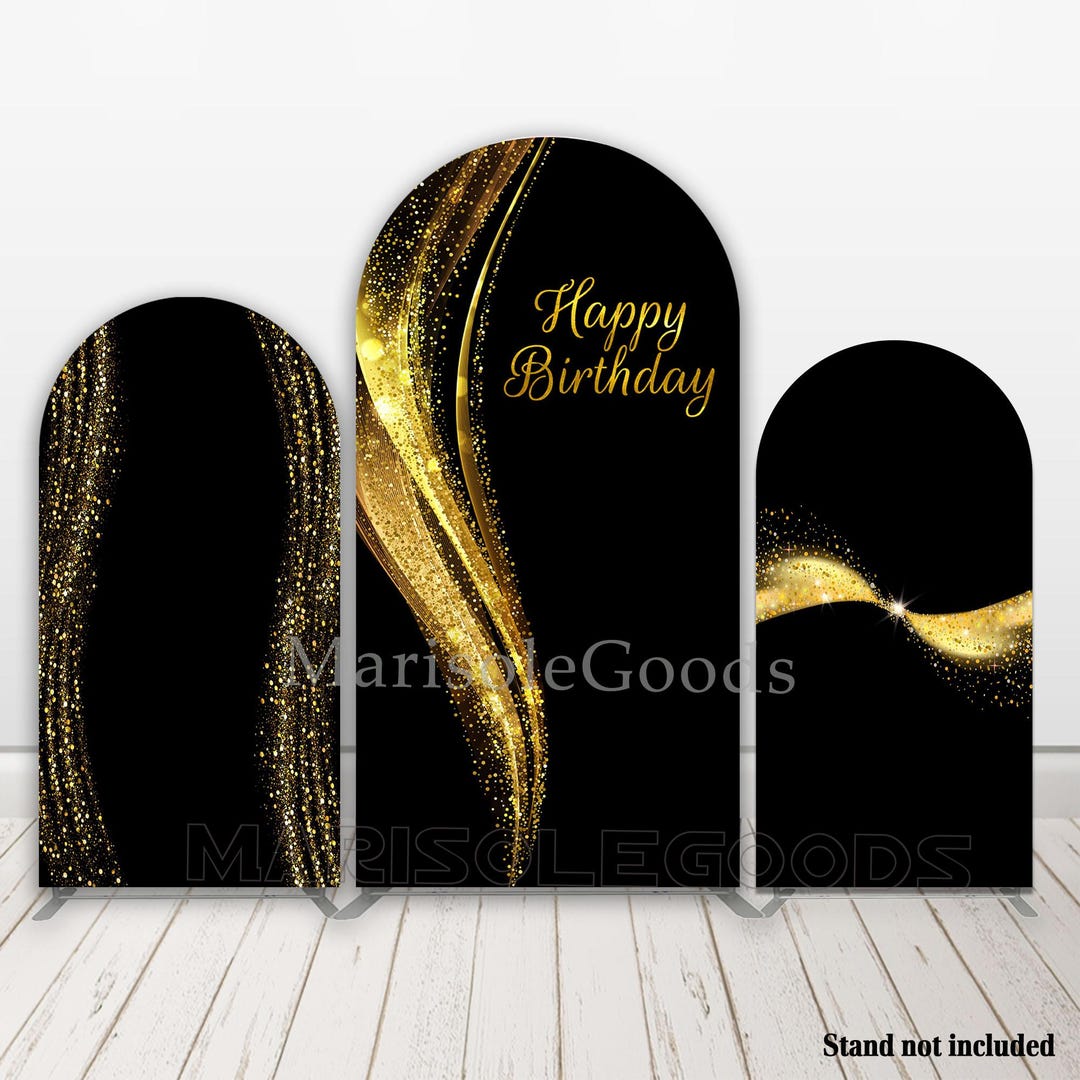 Happy 30th 40th 50th Birthday Photo Backdrop Arch Cover Gold and Black ...